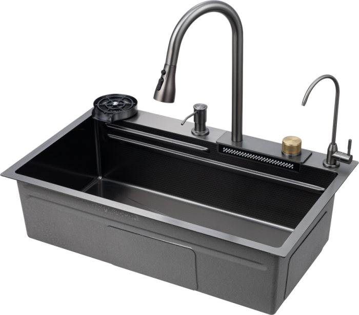 Многофункциональная мойка для кухни Savol S-SC003Q с водопадом, графит