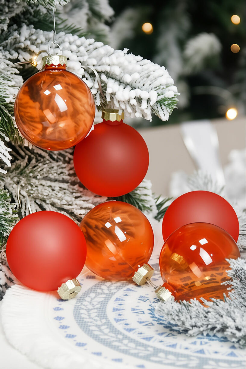 Набор ёлочных шаров цветное настроение: оранжевый, стекло, матовые и прозрачные, 6 см, 6 шт, Winter Deco 1001310