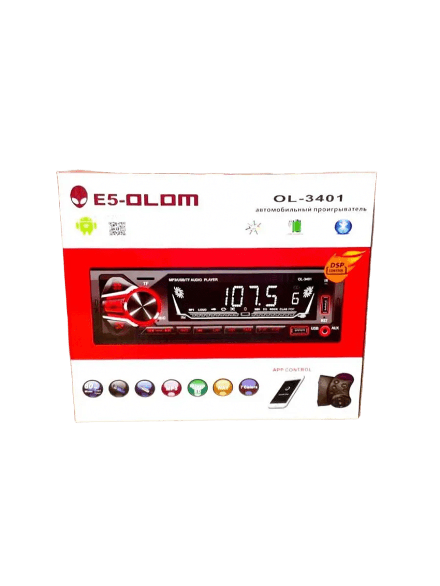 Автомагнитола E5-OLOM OL-3401 1Din, 4х50Вт, Bluetooth, USB, AUX