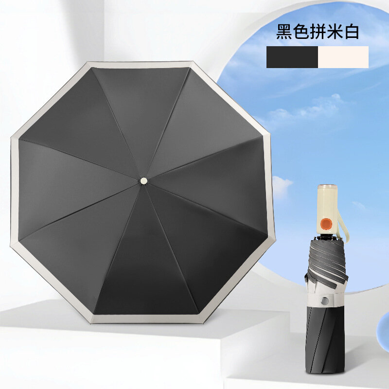 Оптовая продажа полностью автоматических зонтов в японском и корейском стиле для женщин, двойного использования для солнца и дождя, складной зонт с черным покрытием для защиты от солнца, рекламный зонт