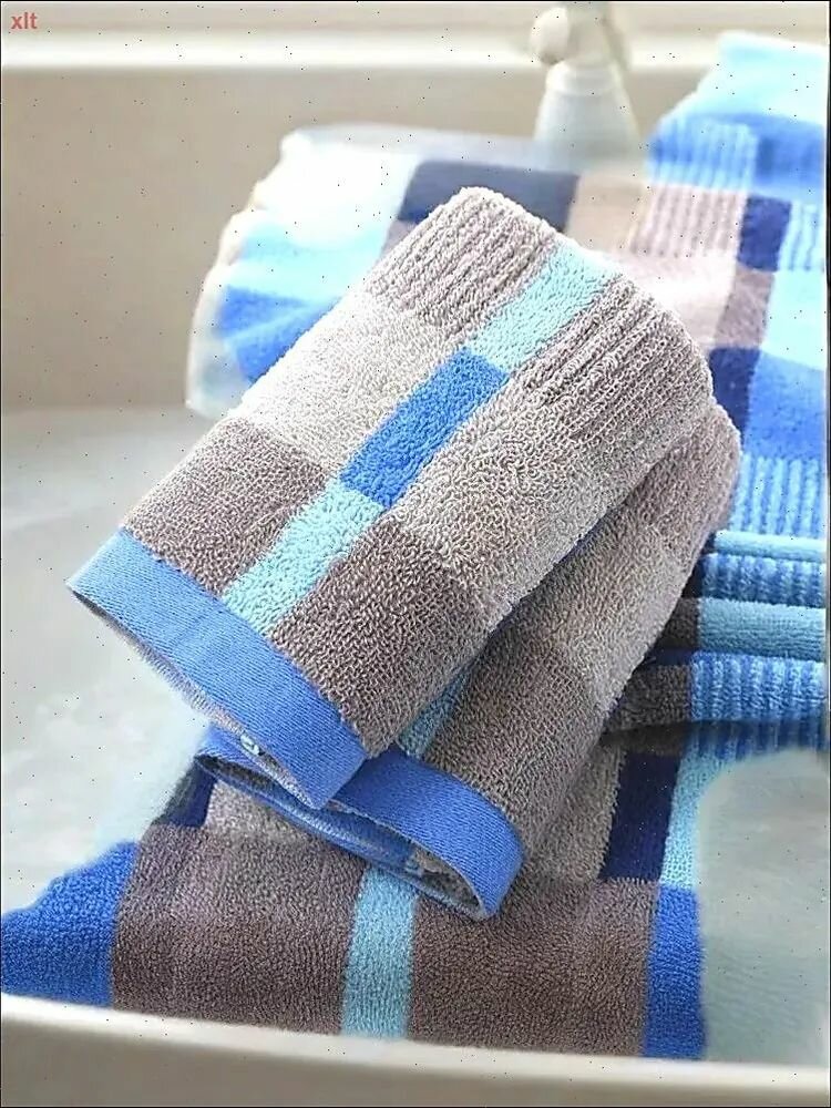 Полотенце для лица, рук, Вата, 35x75 см, синий, 1 шт.