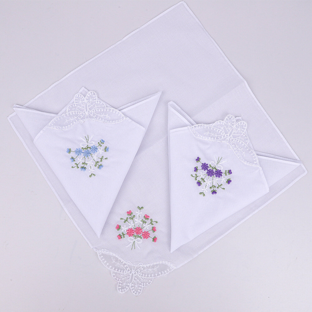 28см60 шт хлопчатобумажная женская вышивка вытирание пот носовой платок кружевной платок мульти цветочная вышивка белый