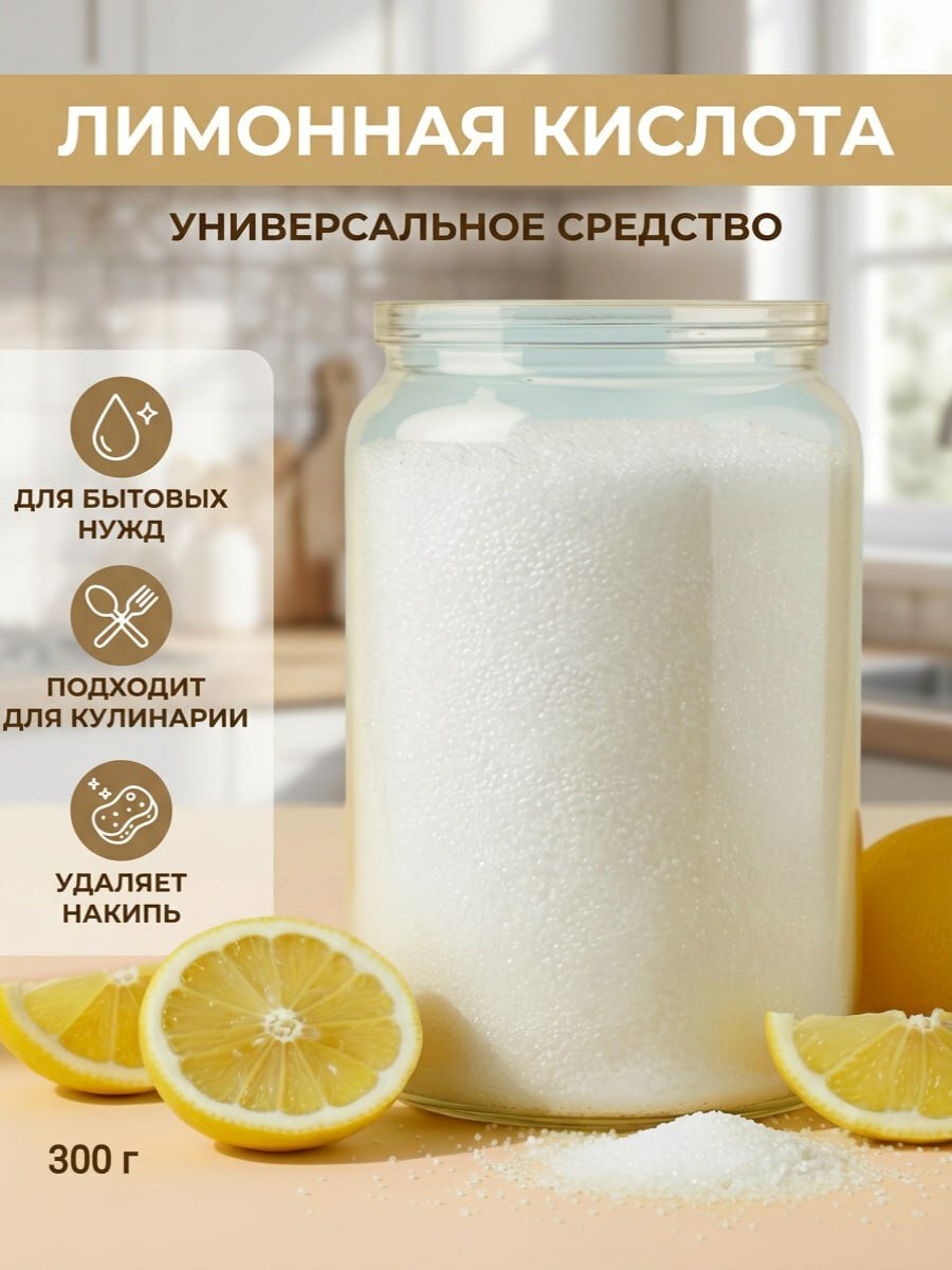 Пищевая лимонная кислота "Барон Перцефъ", 100%, 300 гр, в пластиковой банке