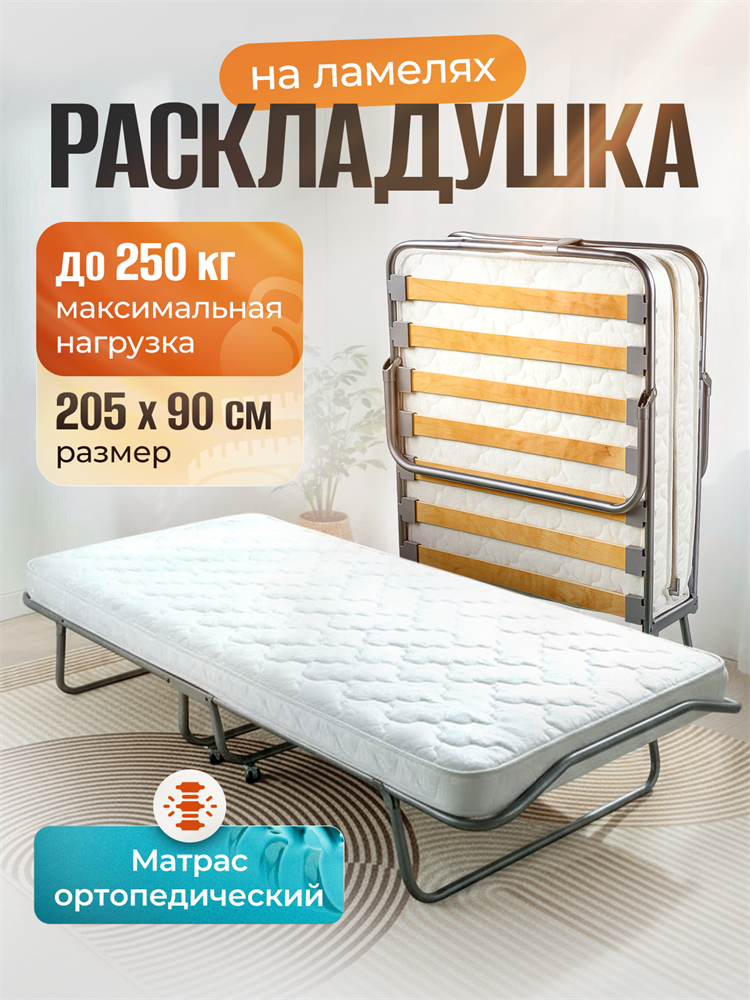 Duzem Раскладушка премиум класса с ортопедическим матрасом 200 x 90 см, нагрузка 250 кг / Персона