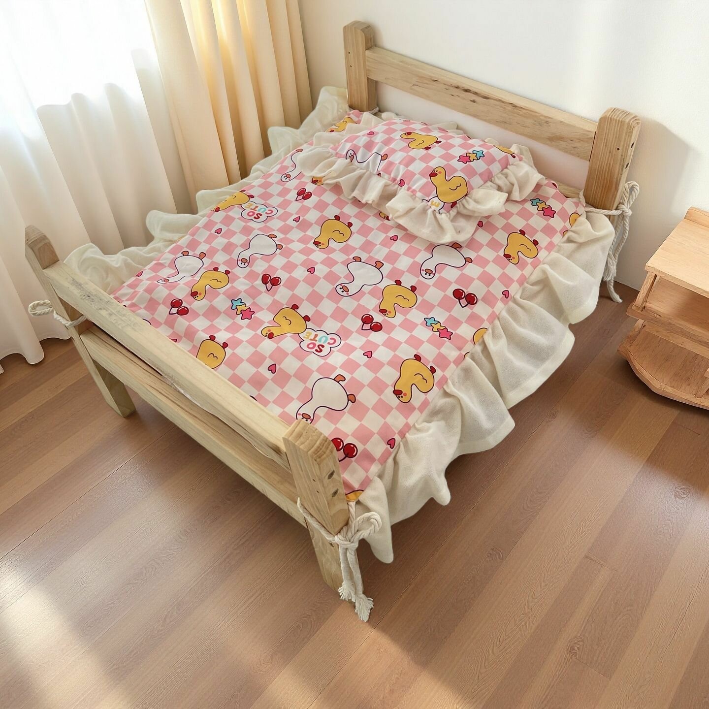 Деревянная кошачья кровать с подъемом для зимней теплоты - домик для кошек 8-20 фунтов Цвет：Одиночная кровать из