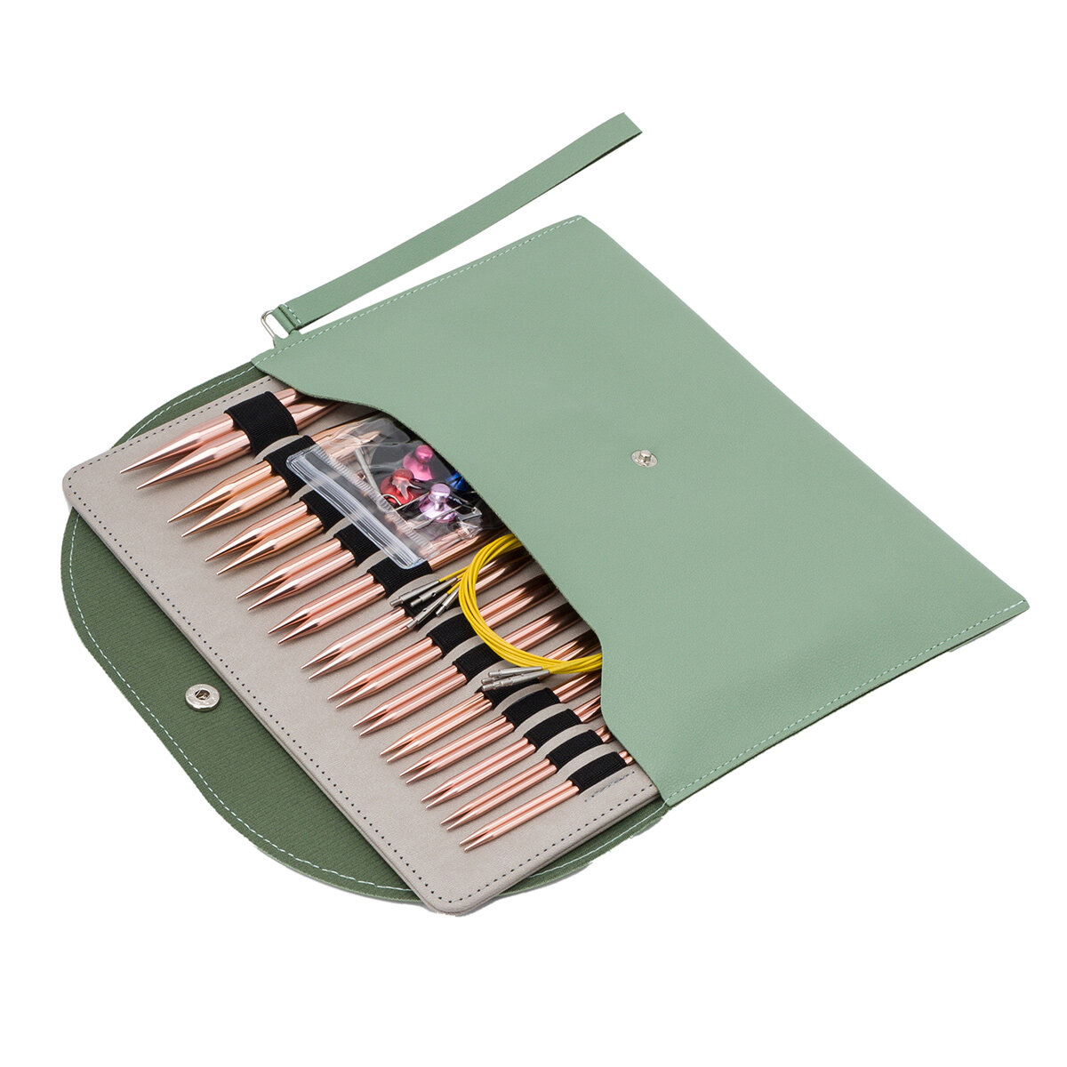 QYS-005 Набор съемных спиц для вязания 10см, 13 размеров (3мм-10мм), цв. медный, алюминий