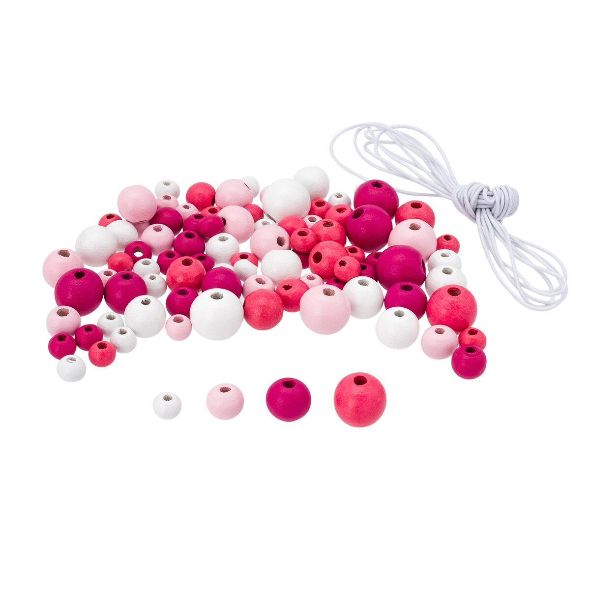 Бусины для рукоделия деревянные набор Розовый микс, 6,8,10,12мм, 90 шт (214)