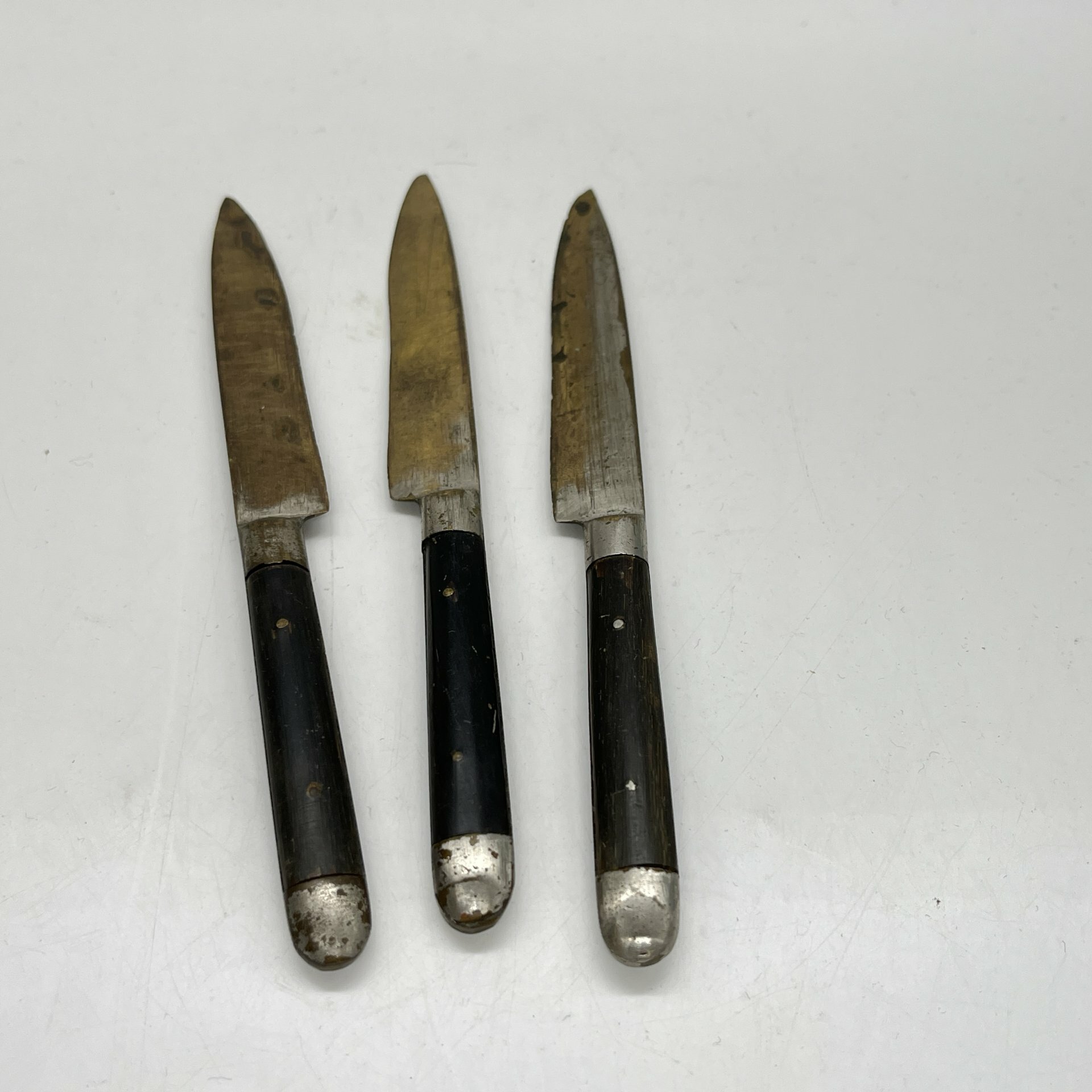 Набор из 3 фруктовых ножей с деревянными рукоятями, латунь, серебрение, дерево