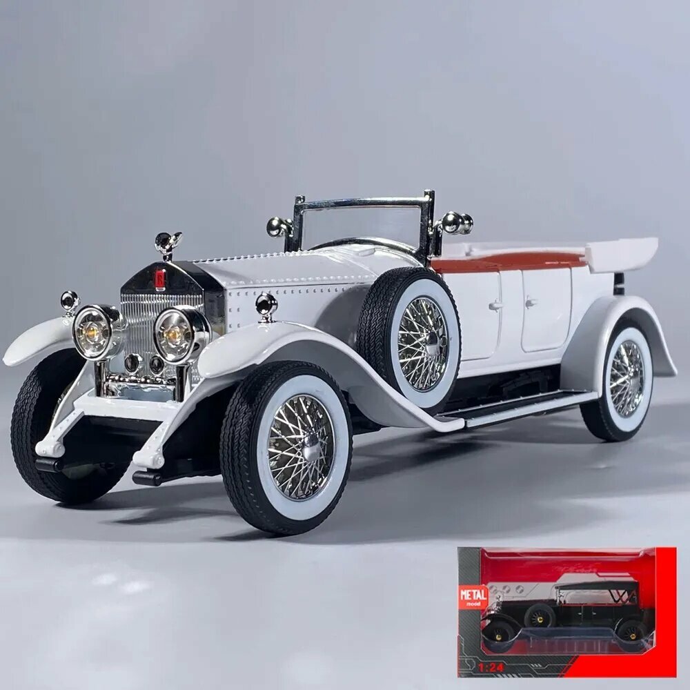 Коллекционирование автомобилей Роллс-Ройс Фантом I Кабриолет (1925-1931), Детские игрушечные модели автомобилей 1:24 Rolls Royce Phantom I 1925 Luxury classic retro, Модель сплава, Со звуком и светом