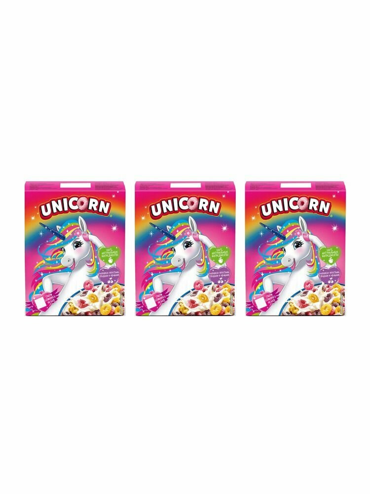 Unicorn Готовый завтрак Радужные колечки с фруктовым вкусом, 195 г, 3 шт