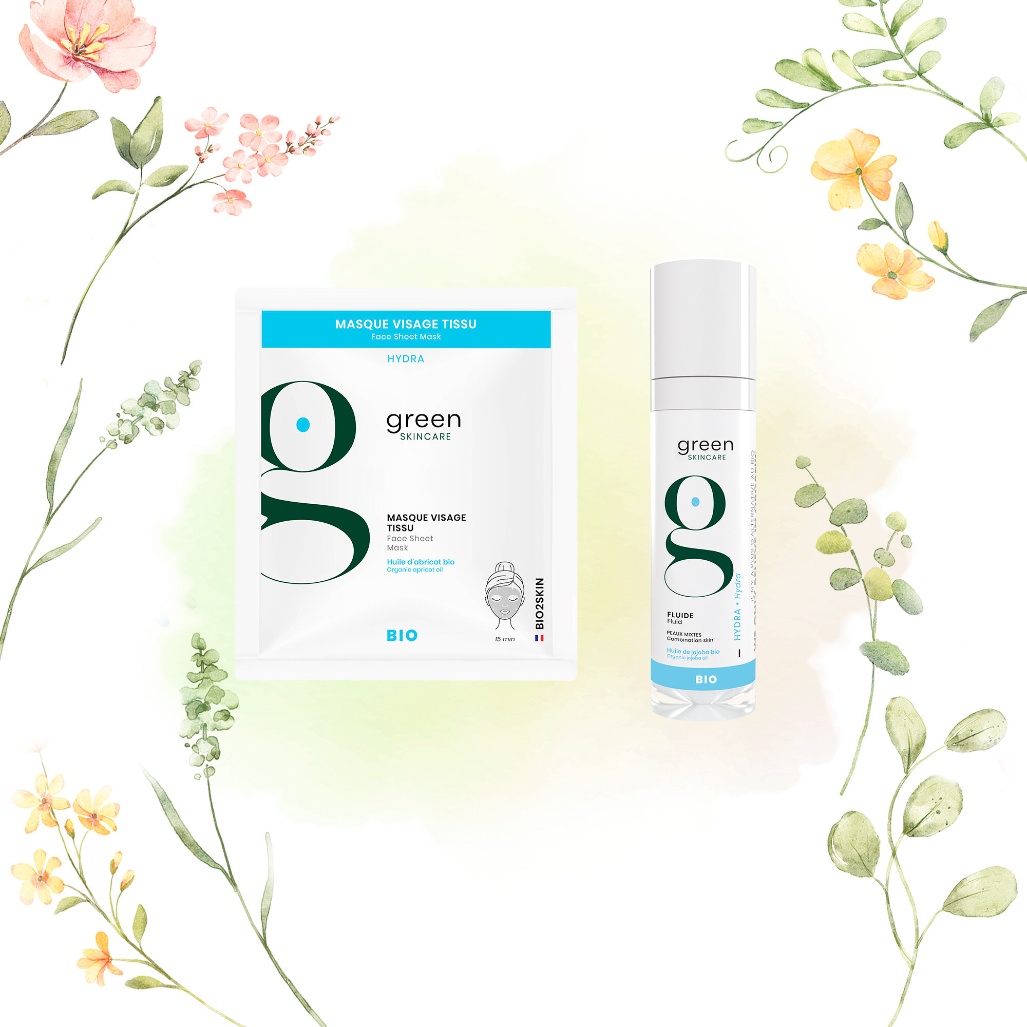 GREEN SKINCARE Набор для лица увлажняющий (Флюид для лица + Маска)