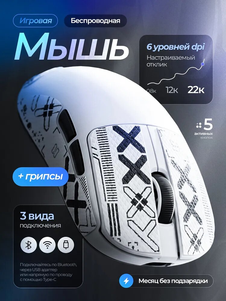 Мышь беспроводная игровая для ноутбука / Мышка беспроводная игровая для компьютера bluetooth 5.0 2.4G Furycube