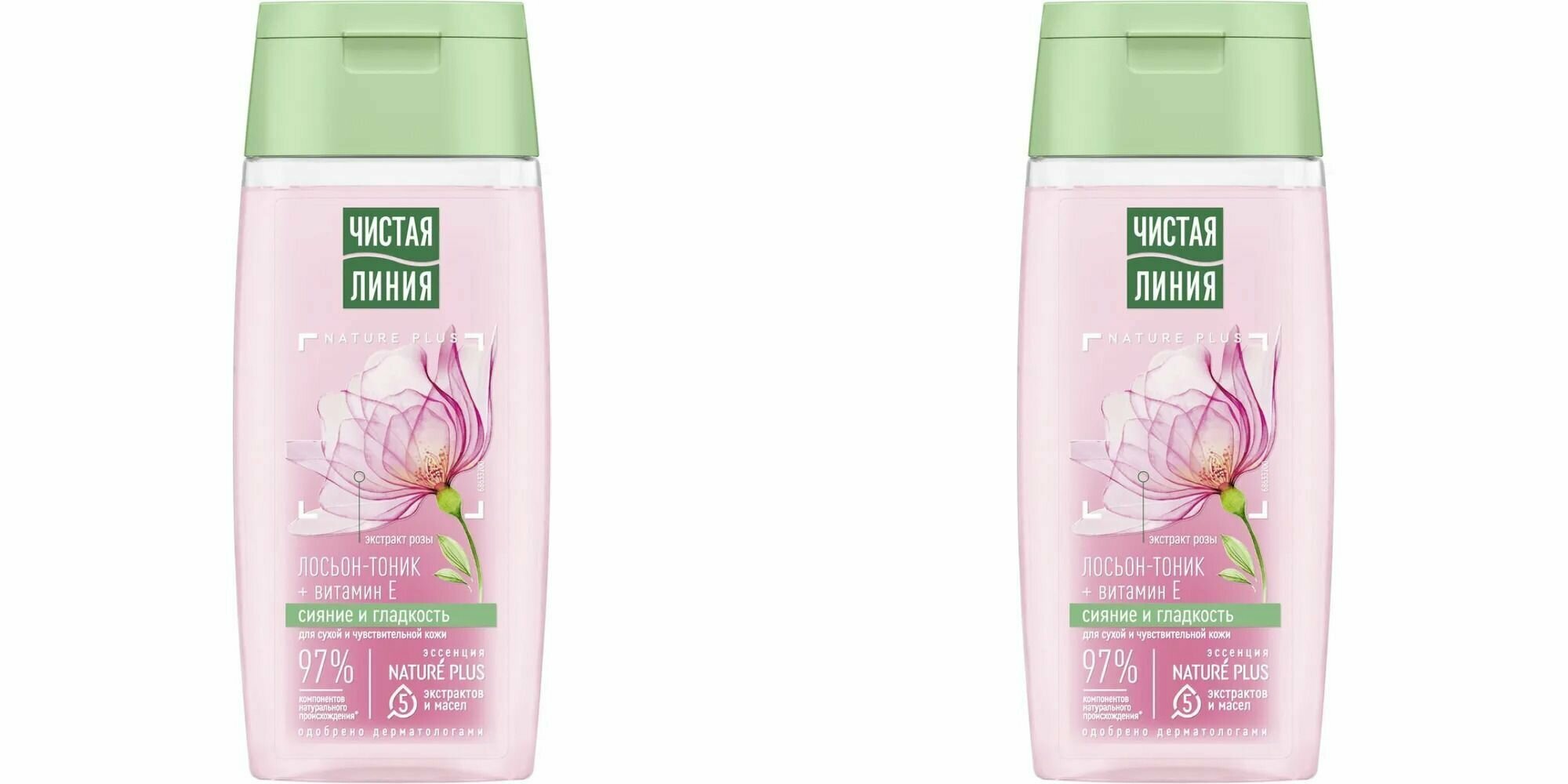 Лосьон тоник, Чистая линия, с лепестками роз, для сухой и чувствительной кожи, 100 мл, 2 шт