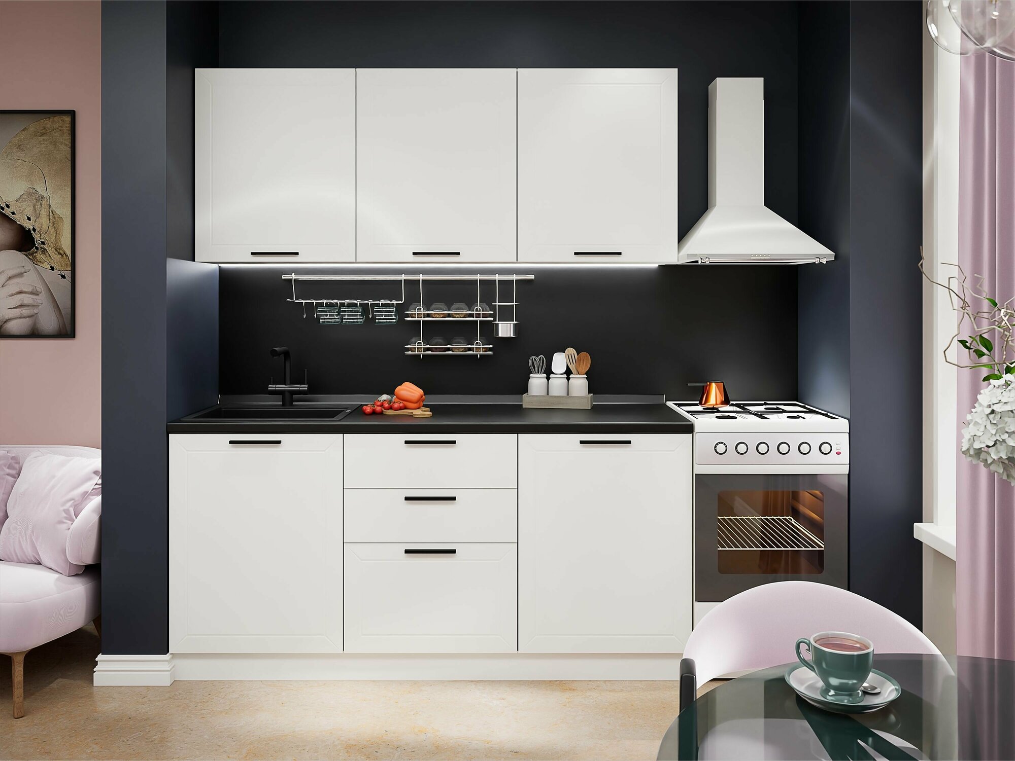 Кухонный гарнитур Глетчер Айленд Силк,1800 мм