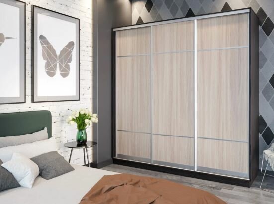 Шкаф купе, для одежды Фортуна 3, МФ-Купе, 160х60х220, цвет венге/ясень шимо светлый