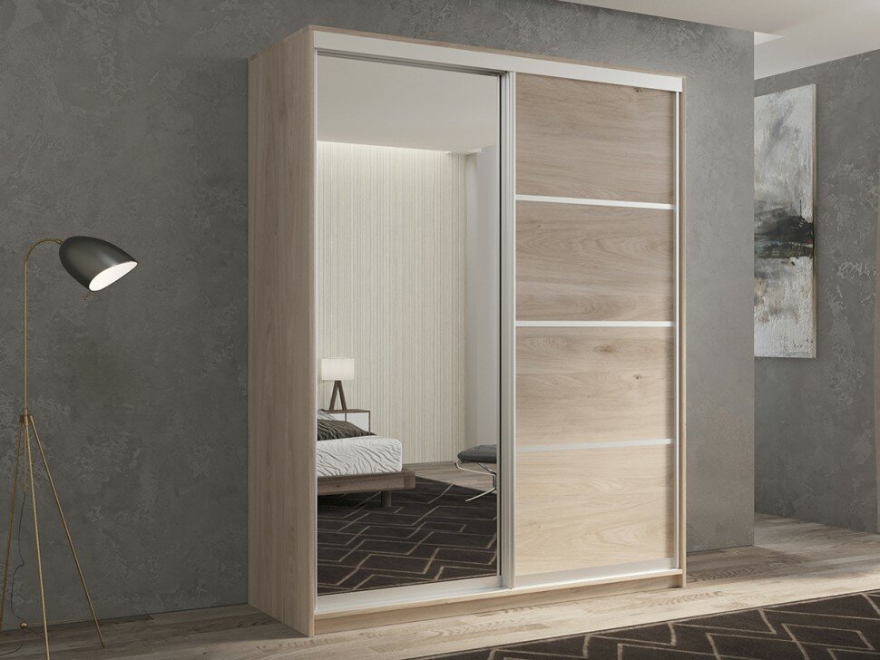 Шкаф купе для одежды Ронни 2, МФ-Купе, с зеркалом, 80х45х220, платяной, цвет ясень шимо светлый