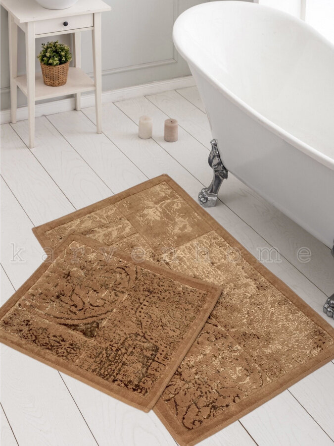 Комплект ковриков с жаккардом (60х100 + 50х60) Nostalji кофейный Karven (кофейный), Комплект ковриков