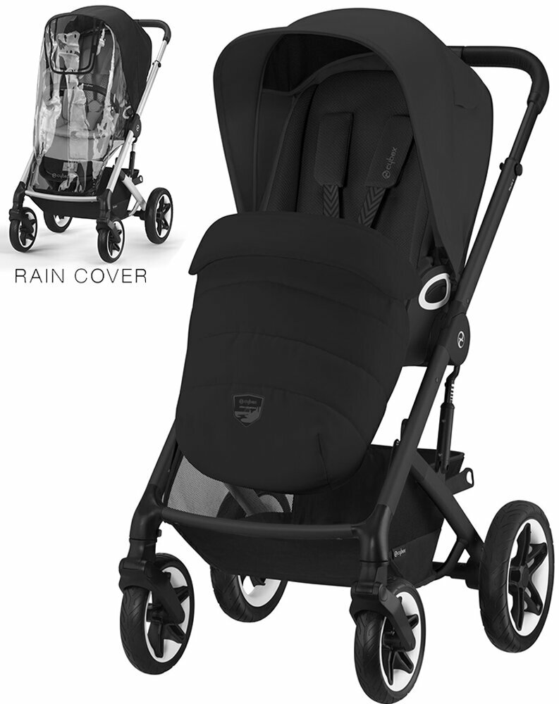 Прогулочная коляска Cybex Talos S LUX Moon Black на шасси Black с дождевиком 2023