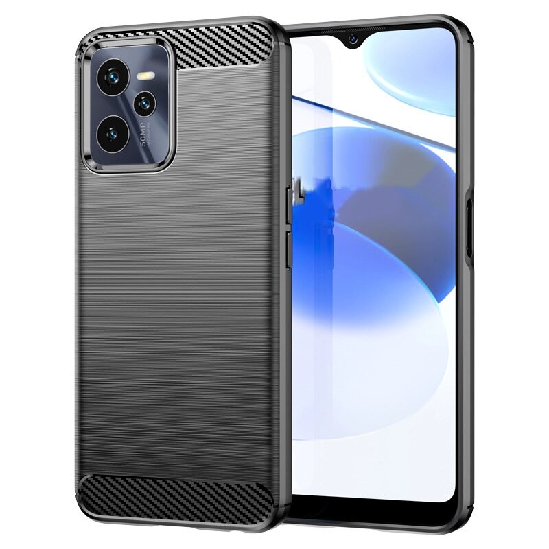 Чехол-бампер MyPads Carbon из силикона для Realme C35 / Narzo 50A Prime с матовой отделкой под карбон черный