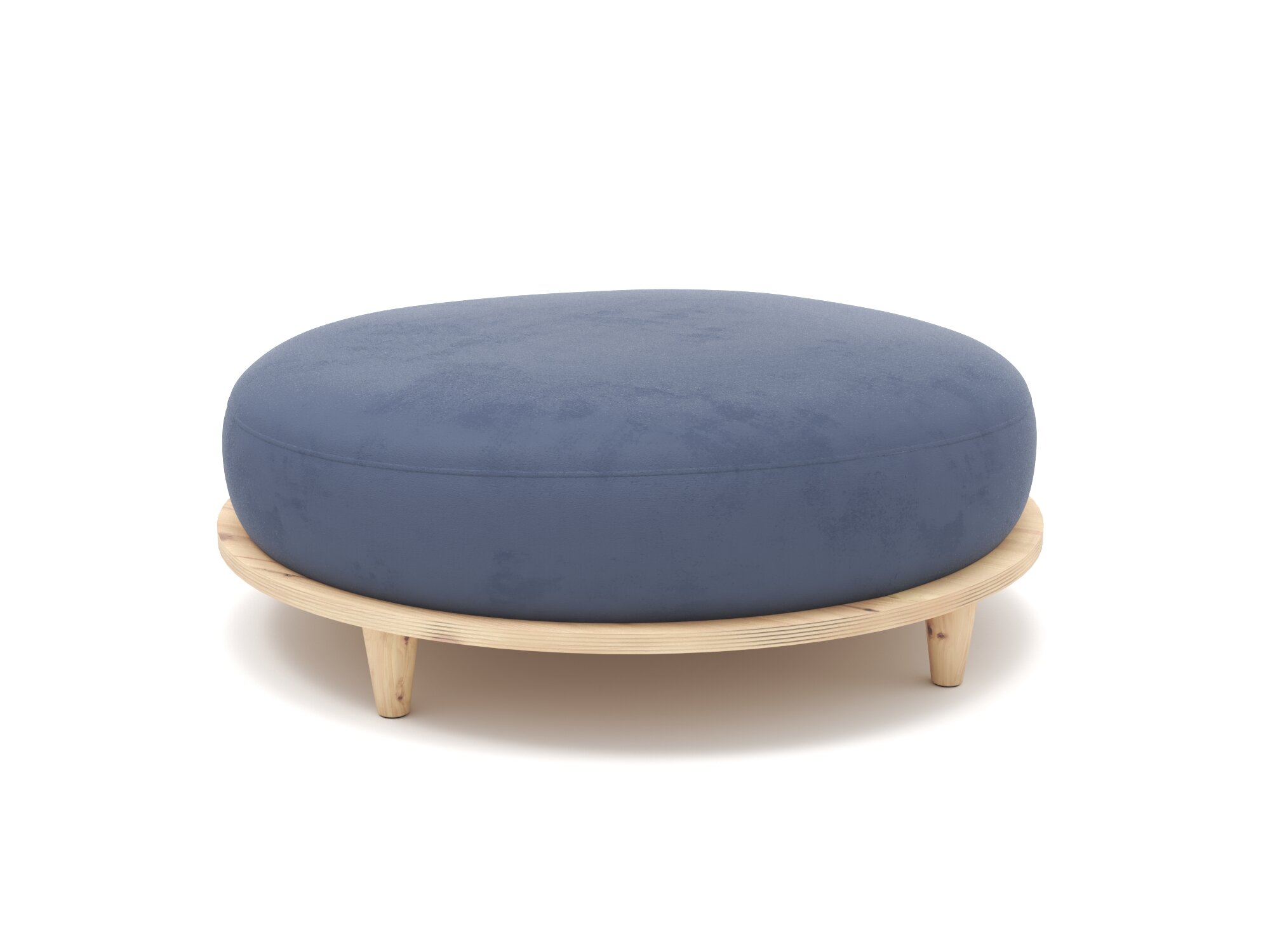 Круглый мягкий пуф Soft Element Сканди-4 на ножках, в прихожую, пуфик для ног, велюр, синий, стиль современный лофт