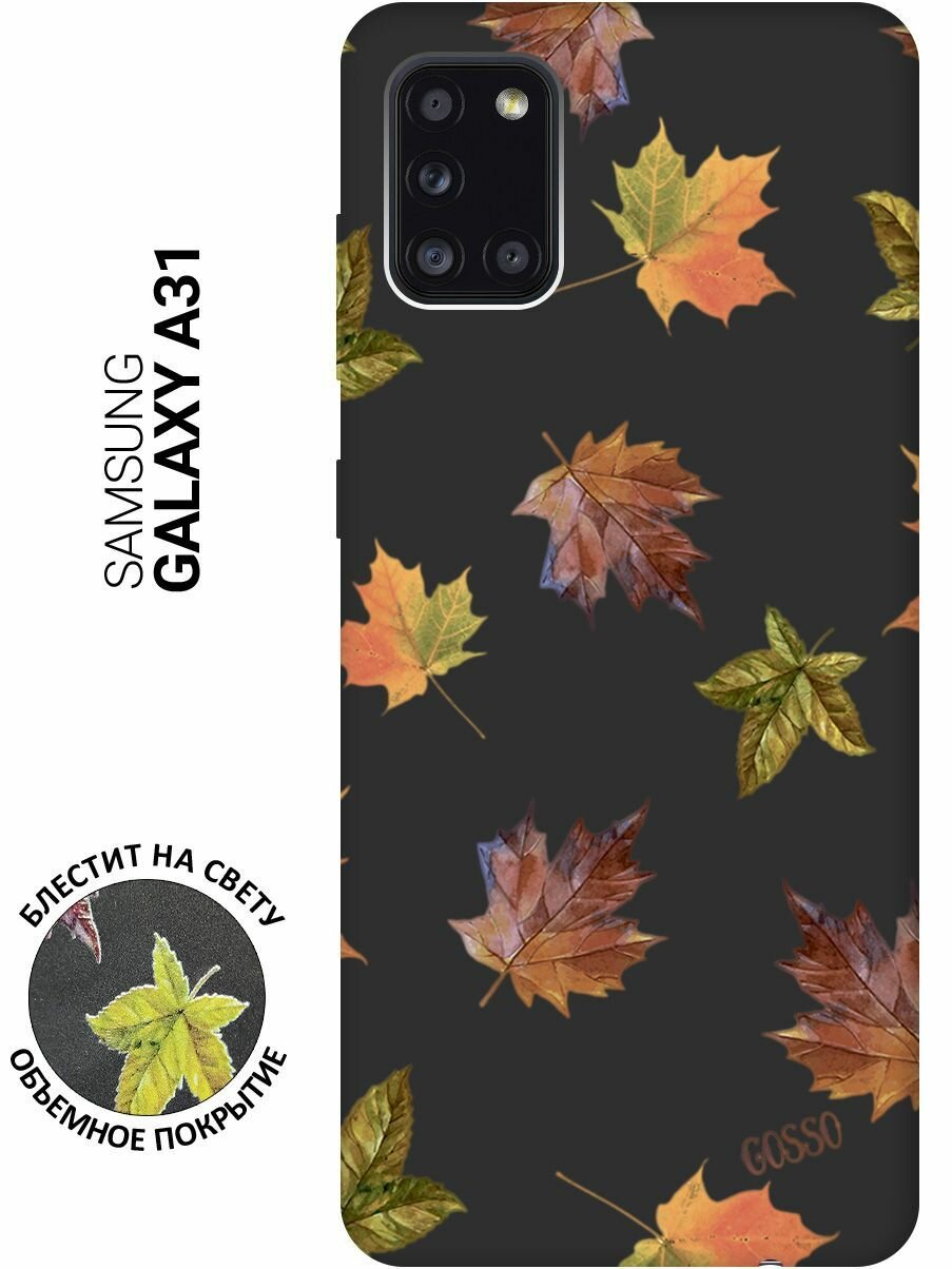 Матовый Soft Touch силиконовый чехол на Samsung Galaxy A31, Самсунг А31 с 3D принтом "Maple" черный