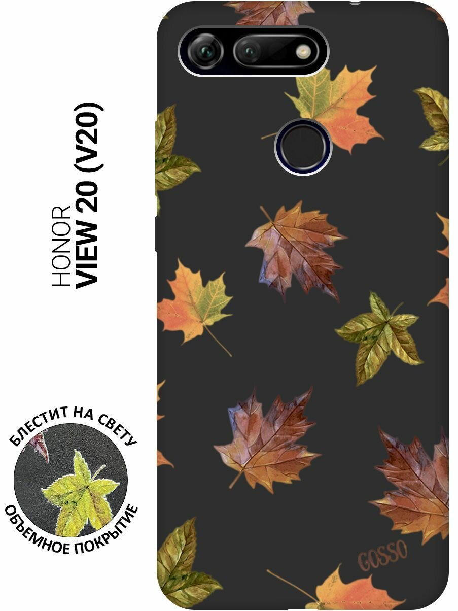 Матовый Soft Touch силиконовый чехол на Honor View 20 (V20), Хонор Вив 20 с 3D принтом "Maple" черный