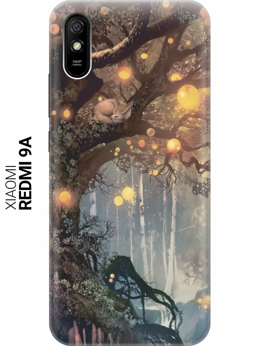 Силиконовый чехол на Xiaomi Redmi 9A, Сяоми Редми 9А с принтом "Лиса на древе"