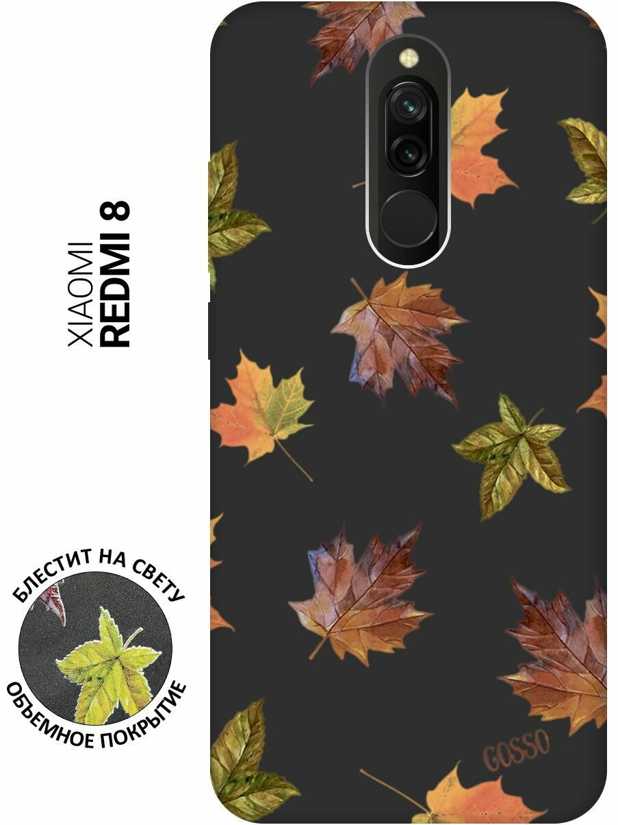 Матовый Soft Touch силиконовый чехол на Xiaomi Redmi 8, Сяоми Редми 8 с 3D принтом "Maple" черный