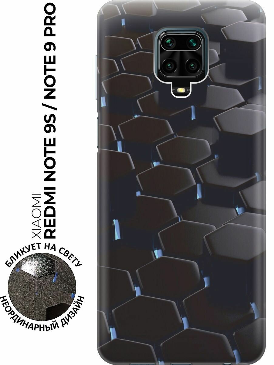 Силиконовый чехол Черные ромбы на Xiaomi Redmi Note 9s / Note 9 Pro / Сяоми Редми Ноут 9с / Ноут 9 Про с эффектом блика