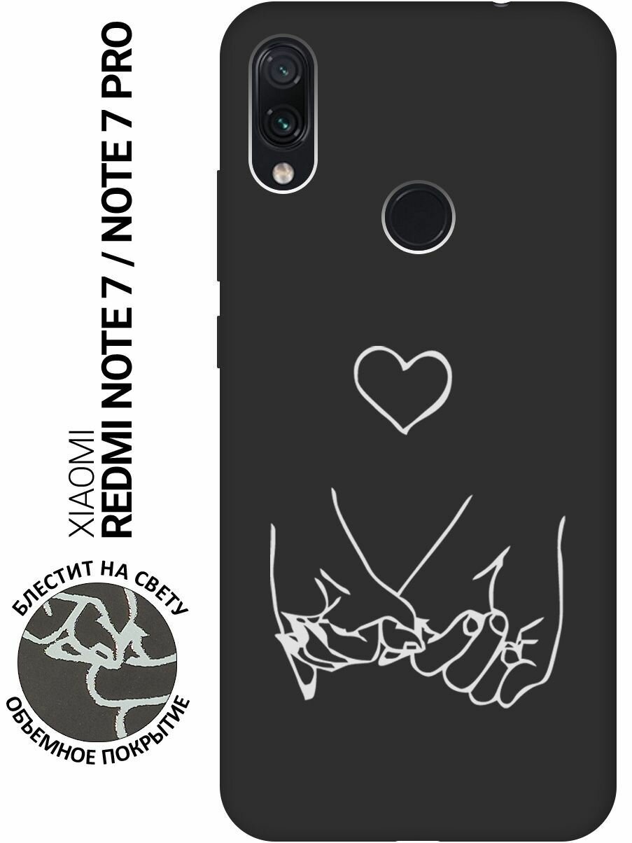Матовый Soft Touch силиконовый чехол на Xiaomi Redmi Note 7, Note 7 Pro, Сяоми Редми Ноут 7, Ноут 7 Про с 3D принтом "Lovers Hands W" черный
