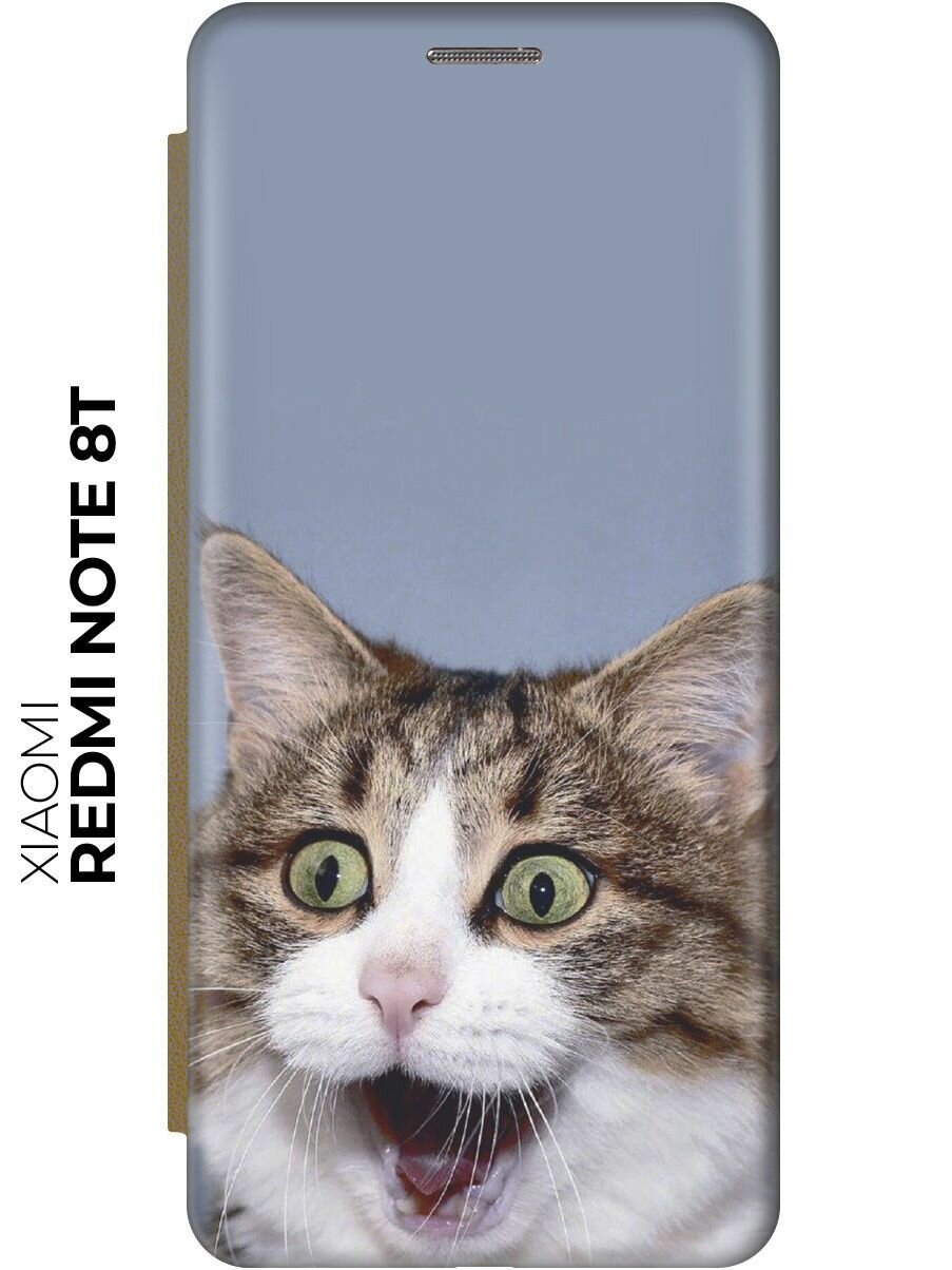 Чехол-книжка Кошачье удивление на Xiaomi Redmi Note 8T / Сяоми Редми Ноут 8Т золотой