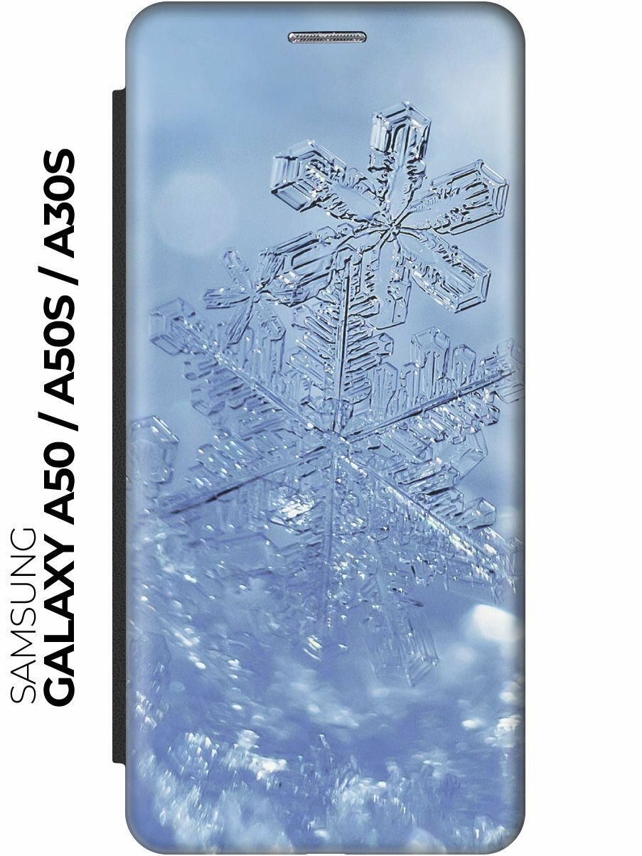 Чехол-книжка Снежинка на голубом на Samsung Galaxy A50 / A50s / A30s / Самсунг А50 / А30с / А50с черный