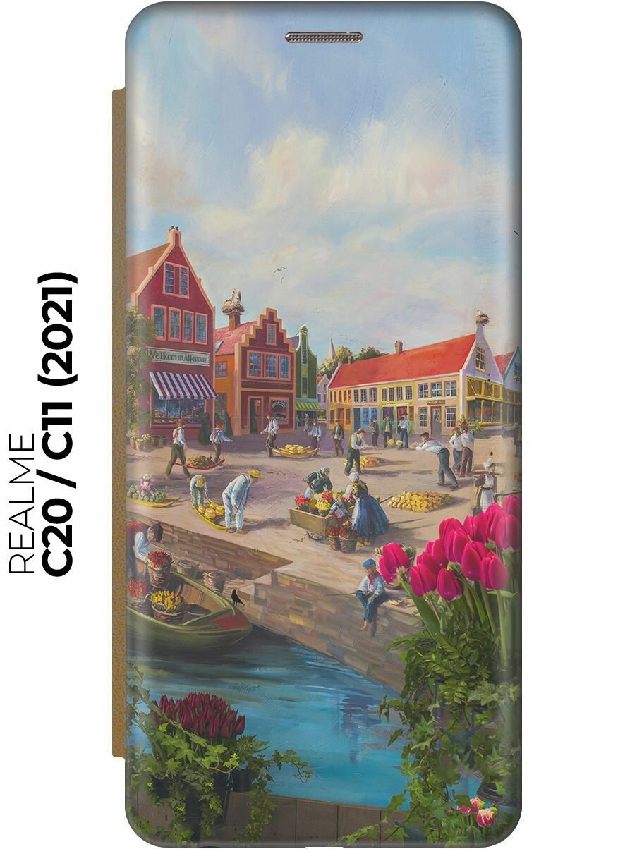 Чехол-книжка Старинный Амстердам на realme C20 / C11 (2021) / Рилми С20 / С11 (2021) золотой