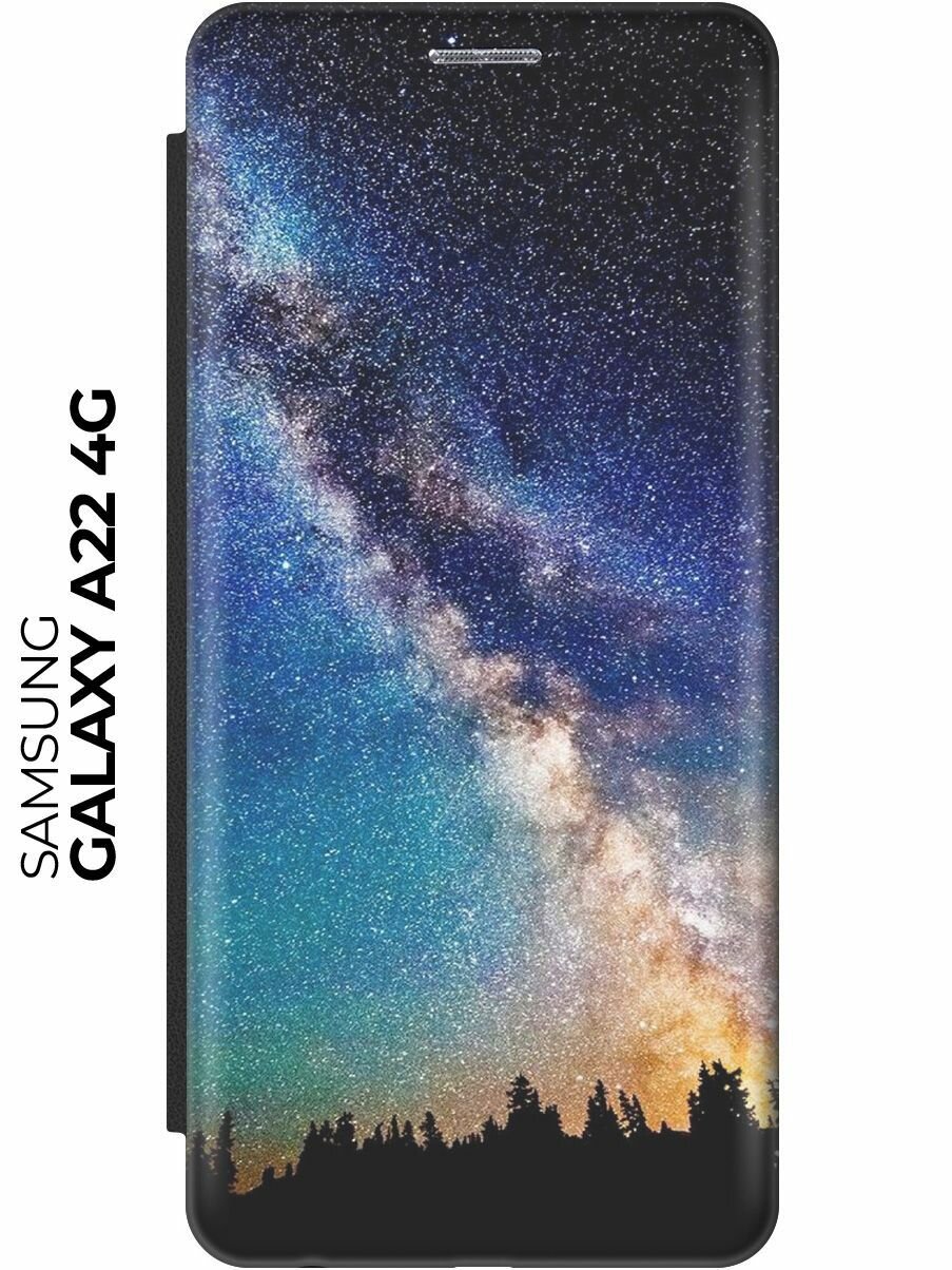 Чехол-книжка Лес и звезды на Samsung Galaxy A22 / M32 / M22 / Самсунг А22 / М32 / М22 черный