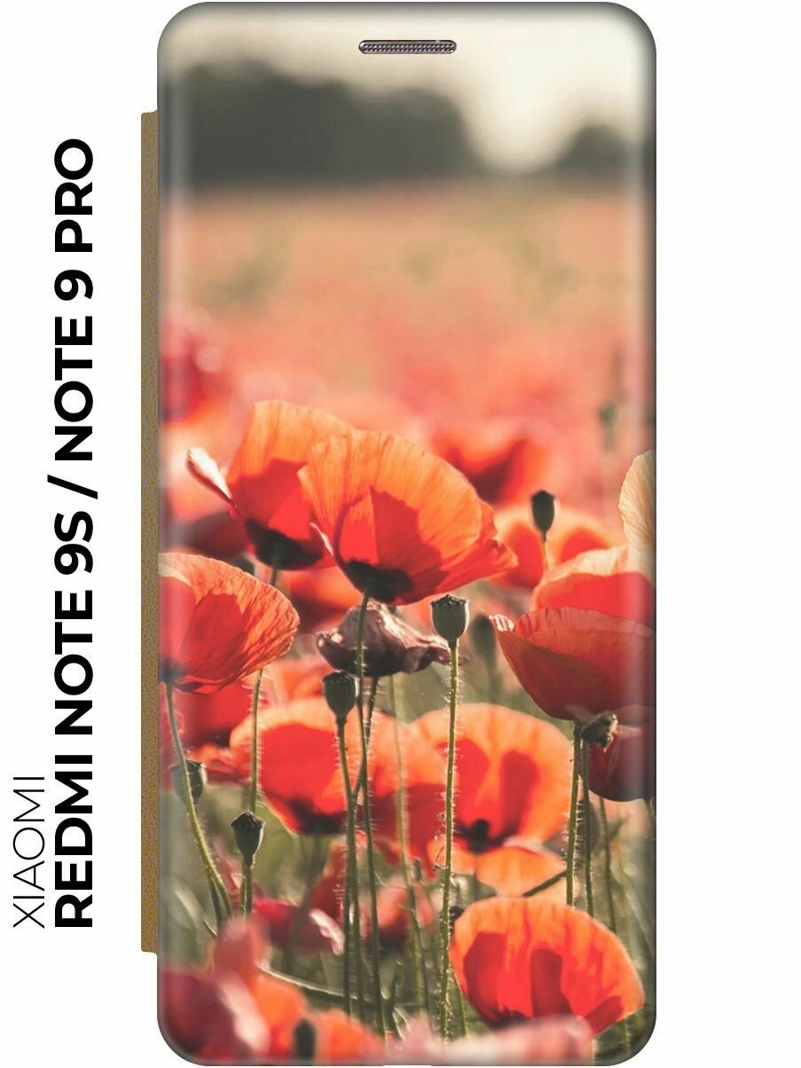 Чехол-книжка Маки на Xiaomi Redmi Note 9s / Note 9 Pro / Сяоми Редми Ноут 9с / Ноут 9 Про золотой