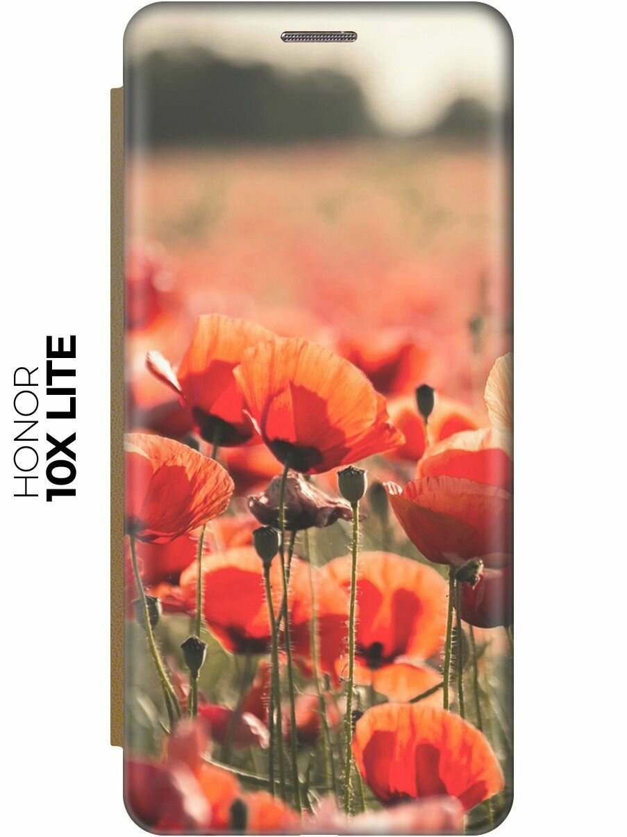 Чехол-книжка Маки на Honor 10x Lite / Хонор 10Х Лайт золотой