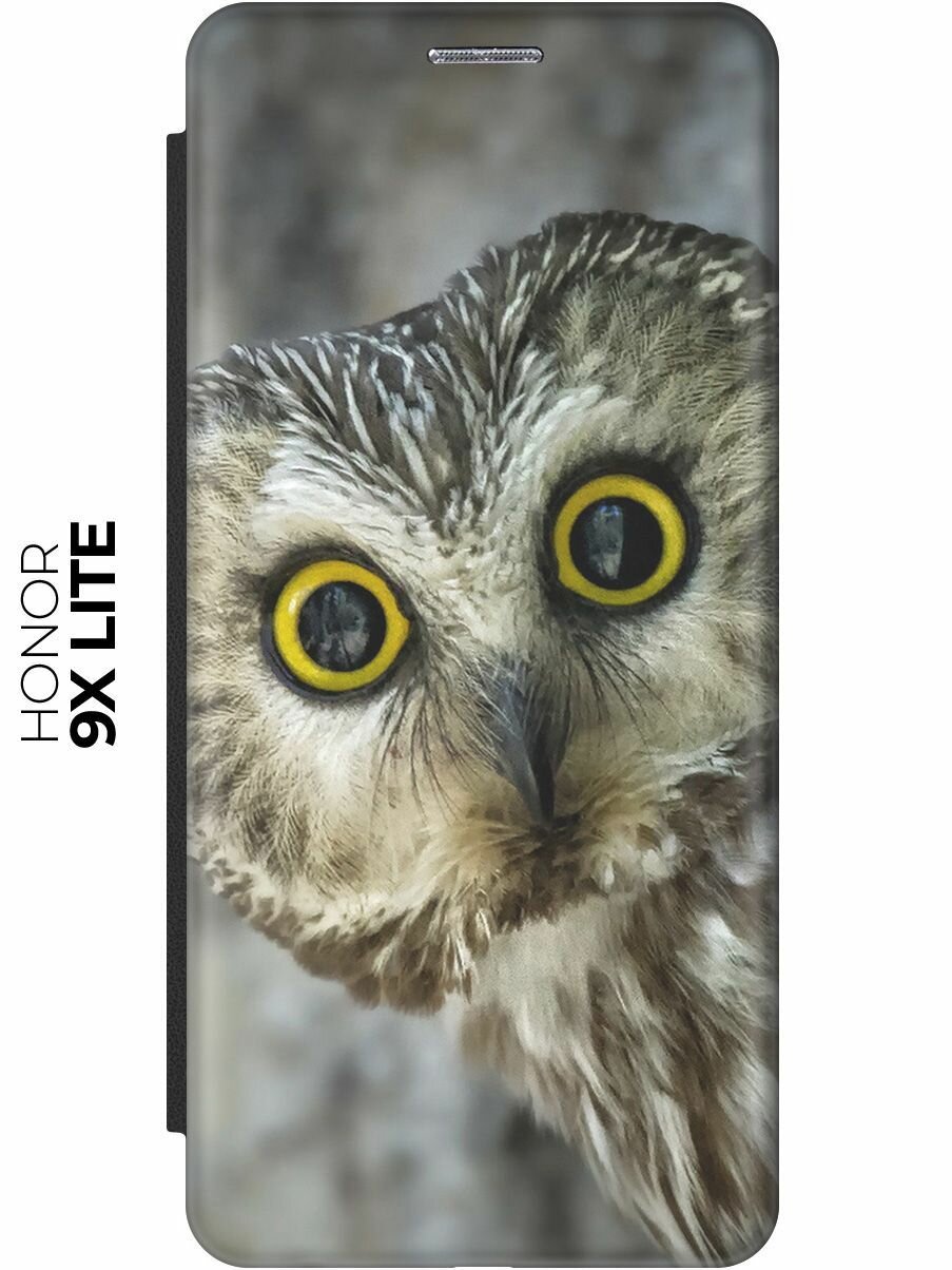 Чехол-книжка Удивленная сова на Honor 9X Lite / Хонор 9Х Лайт черный