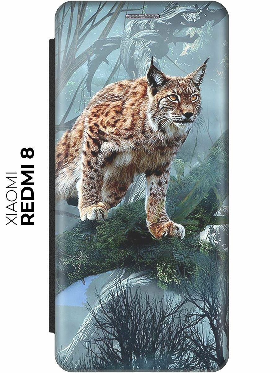 Чехол-книжка Дикая рысь на Xiaomi Redmi 8 / Сяоми Редми 8 черный