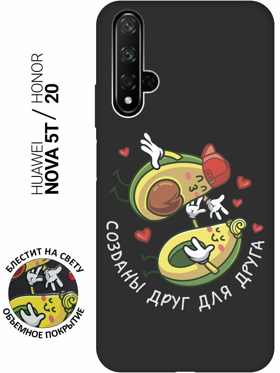 Матовый Soft Touch силиконовый чехол на Honor 20, Huawei Nova 5T, Хонор 20, Хуавей Нова 5Т с 3D принтом "Avo-Love" черный матовый