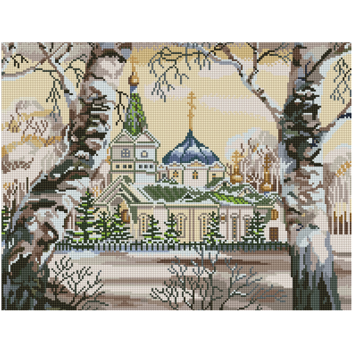 Алмазная мозаика ТРИ совы "Собор", 40*50см, холст на деревянном подрамнике, картонная коробка с пластиковой ручкой