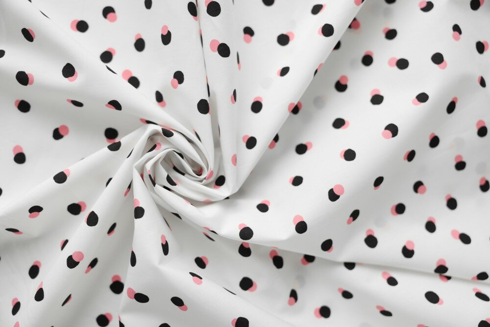Ткань белый поплин в горох, ширина 1.48 м, плотность 106 г/м2