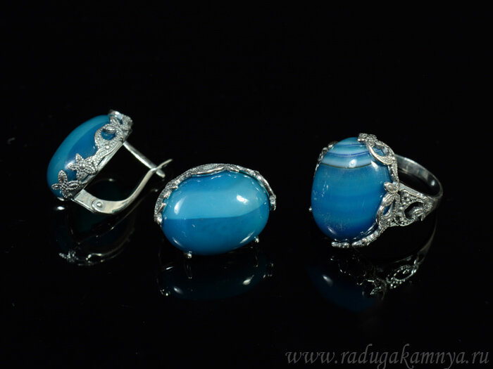 Комплект бижутерии: серьги, кольцо, агат