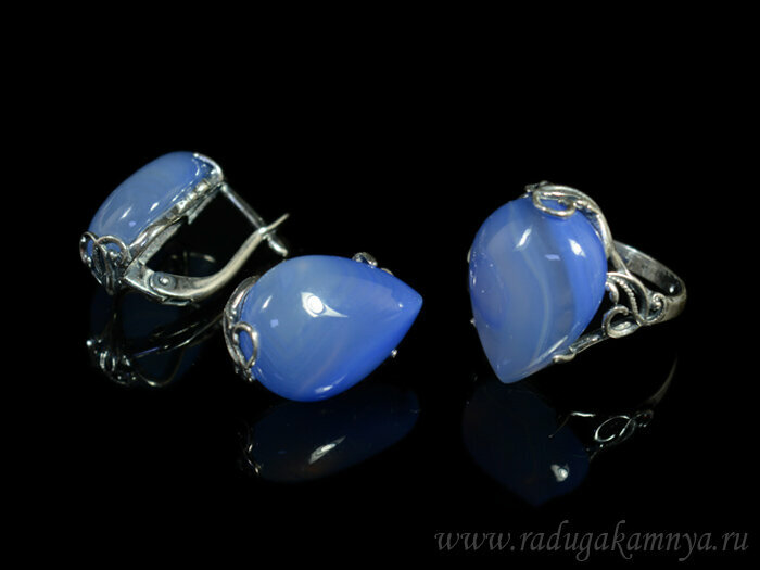 Комплект бижутерии: серьги, кольцо, агат