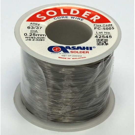 Припой с флюсом Asahi Припой WC63J025I, 0.25мм 0.2кг Sn63/Pb37 (FC5005 флюс RMA)