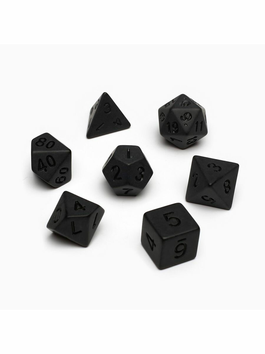 Набор кубиков для DnD ДнД, чёрные total black, 7 шт.