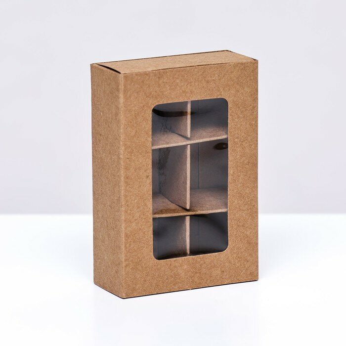 Коробка для конфет 6 штук, 8,7 х 5,8 х 2,5 Тонкие разделители, Крафт