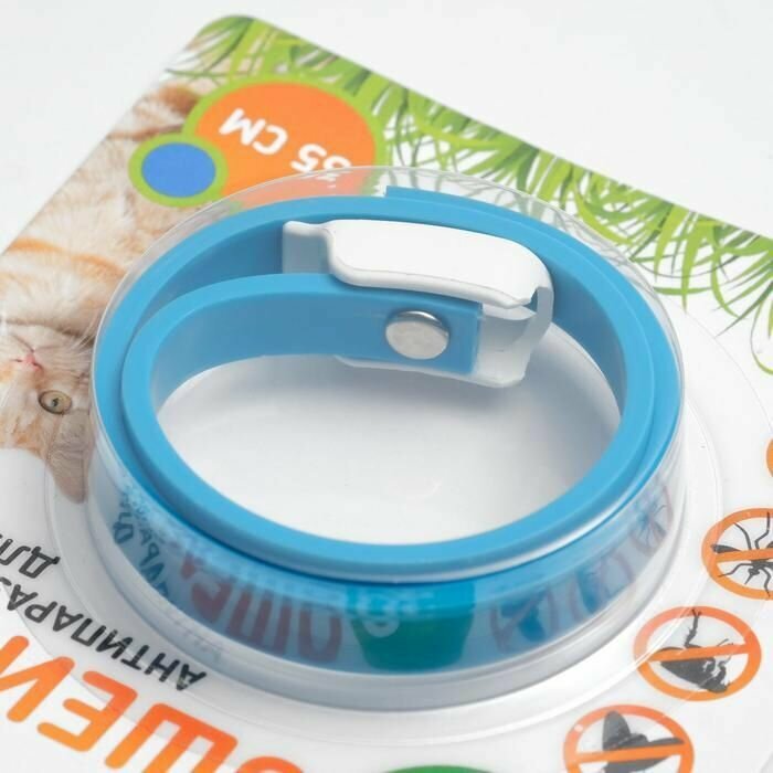 Биоошейник антипаразитарный ошейник для кошек от блох и клещей, цвет - синий, 35 см