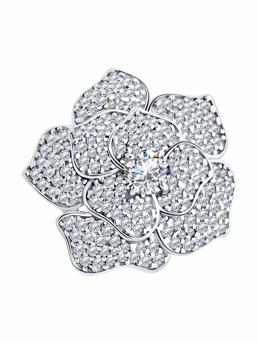 Брошь, серебро, 925 проба, родирование, фианит