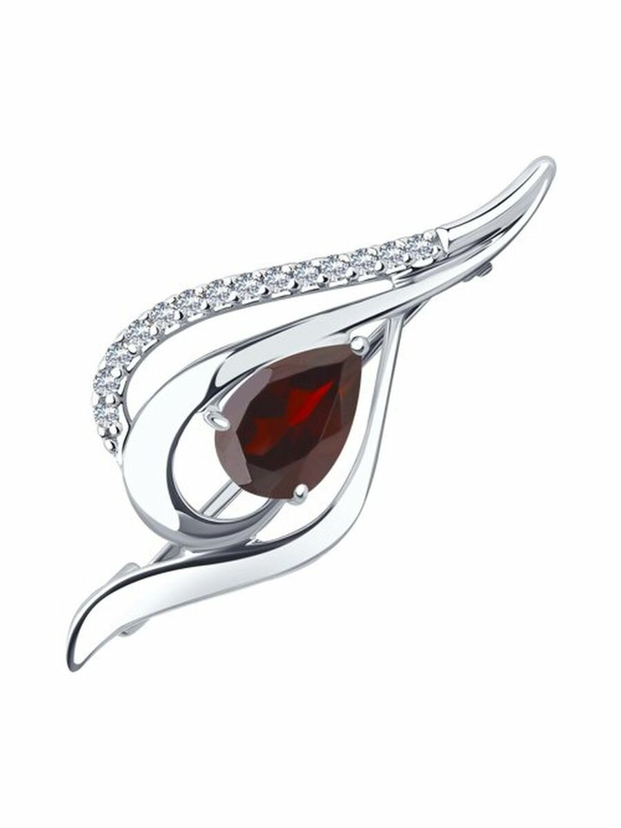 Брошь, серебро, 925 проба, родирование, гранат