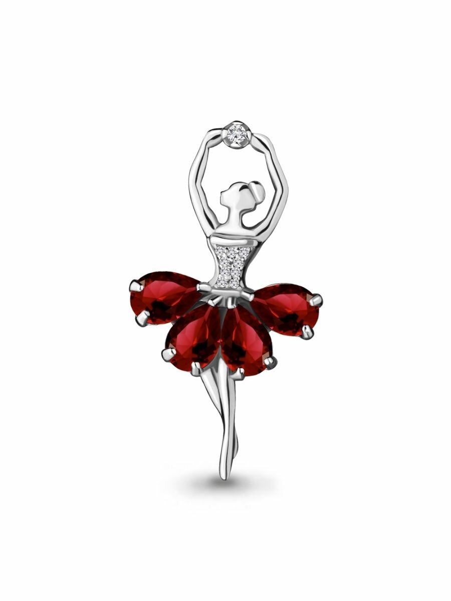 Брошь, серебро, 925 проба, родирование, гранат